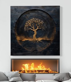 Obraz na plátně - Strom života Zlatý Vinyl, dřevo styl FeelHappy.cz Velikost obrazu: 100 x 100 cm