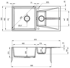 Deante Granite sink, 1.5-bowl with drainer