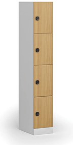 Šatní skříňka S1 s úložnými boxy, 4 boxy, 1850 x 300 x 500 mm, demont, kódový zámek, laminované dveře, buk