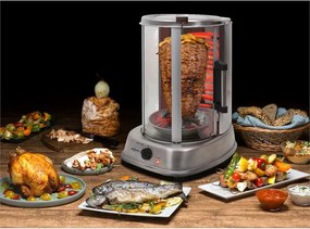 OneConcept Kebap Master Pro, vertikální gril, 1500 W, stříbrný