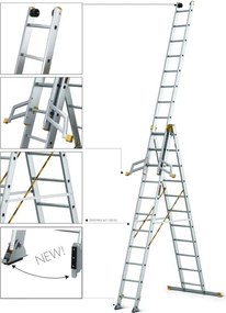 Hliníkový žebřík 3x11 příček třídílný DRABEST DW3-11 MAX