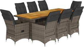 9dílný zahradní bistro set s poduškami šedý polyratan 3277259