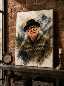 Pánský akvarelový portrét s přírodou na plátně z fotky