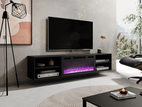 TV skříňka s krbem Loloz 180, Barva: černá, Krb: bílý