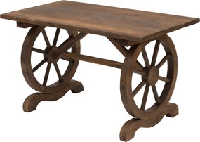Dřevěný zahradní stůl Outsunny, venkovní stůl na terasu 110x60x65 cm s nohami ve tvaru kol, nosnost 100 kg, stůl pro venkovní terasu s povrchovou úpra