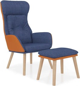 Relaxační křeslo s podnožkou modré umělá kůže a textil 3097765