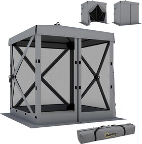 Outsunny 185×185 cm voděodolný skládací altán — stabilní, 4 síťové panely, UPF30+, párty stan — tmavě šedý | Aosom