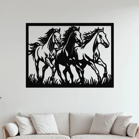 dřevo života Dřevěný obraz 3 koní Zvolte rozměr (cm): 60x44, Zvolte barvu dekoru: Černá