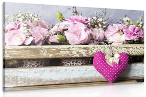 Obraz květiny karafiátu v dřevěné bedně - 60x40 cm