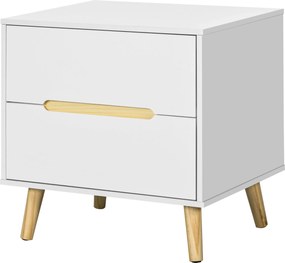 Noční stolík HOMCOM se 2 zásuvkami a dřevěnými nohami, noční stůl pro ložnici, obývací pokoj a kancelář, moderní styl 50x40x50,5 cm Bílý