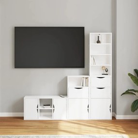 4 kusů TV skříněk s úložným prostorem bílá Borovicový masiv 3365373