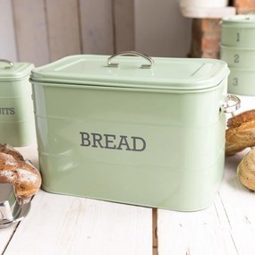 Kitchen Craft Kovový box na pečivo Bread Sage green, zelená barva, kov