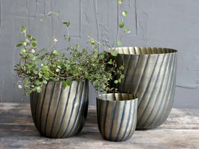 3ks bronzový kovový antik obal na květináč Planter Grooves - Ø 15*16cm