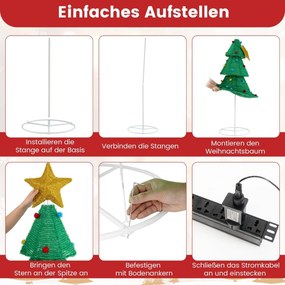 Costway LED vánoční stromek umělý 190 cm osvětlený vánoční stromeček s 200 LED