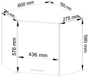 Rohová horní kuchyňská skříňka OLIWIA W60/60N H580 bílá / beton