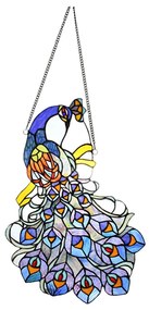 Závěsný Tiffany panel páv Peacock Blue - 35*70 cm