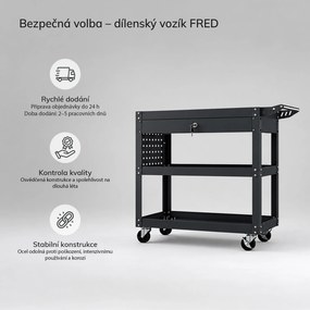Dílenský nástrojový vozík se zásuvkou, na kolečkách, antracitový, 800x800x380 mm: FRED