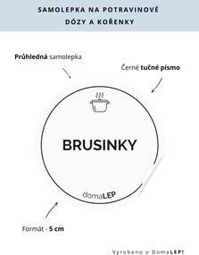 BRUSINKY – průhledná samolepka na dózu, tučné písmo, 5 cm | DomaLEP