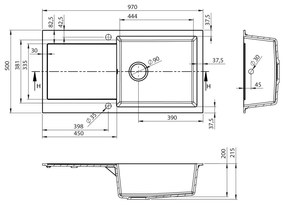Sapho, Dřez granitový vestavný s odkapávací plochou, 97x50 cm, bílá, GR1611