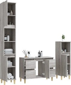 3dílný set koupelnového nábytku šedý sonoma kompozitní dřevo 3185603