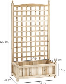 Vyvýšený zahradní truhlík Outsunny s treláží a obloukem pro popínavé rostliny, 64 x 28 x 120 cm