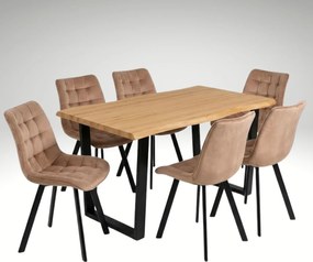 Vikio Jídelní set pro 6 osob 160x90 cm dub noha U béžová židle VJS156-6BE-S