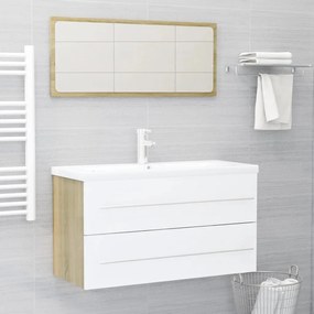 2dílný set koupelnového nábytku - skříňka + zrcadlo 90 cm - dřevotříska | bílý a dub sonoma