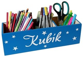 Personalizovaný dřevěný organizér 3 přihrádky se jménem modrý
