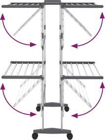 vidaXL 2patrový sušák na prádlo s kolečky stříbrný 60 x 70 x 106 cm