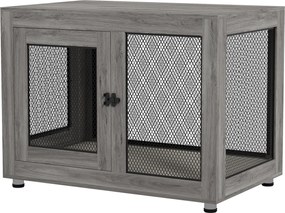 PawHut Domácí Obojek pro Psy, Psí Obojek se 2 Dveřmi, Pratelné Polštářky, Psí Dům s Nastavitelnými Nohami, Zámky, pro Velké Psy do 30 kg, Šedá, 94 x 6