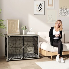 Přepravka pro psy, box pro psy, uzamykatelná přepravka pro velké psy, šedá