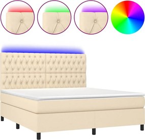 Box spring postel s matrací a LED krémová 180x200 cm textil 3135138