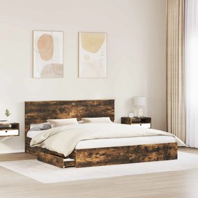 Postel s úložným prostorem se zásuvkou Kouřový dub 180 x 200 cm 3410774