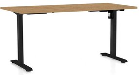 Výškově nastavitelný stůl OfficeTech A, 160 x 80 cm, černá podnož, dub kamenný