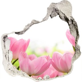 Wallmuralia Samolepící díra nálepka Růžové tulipány 75x75 cm