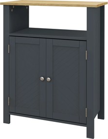 Kleankin Koupelnová Skříňka se 3 Policemi z MDF a Dřevotřísky s Nastavitelnou Poličkou uvnitř a 2 Vysoko Postavenými Dveřmi, 60x30x80,5 cm, Šedá a Dř…