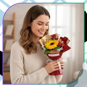 Camerazar Kytice květin, slunečnice, červená růže, elegantní dárek