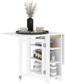 HOMCOM Skládací Stůl s Odepínacími Křídly – Jídelní Stůl Skládací Kuchyňský Stůl s 2 Kolíky a Policemi Moderní Styl 120x60x75 cm Bílá | Aosom