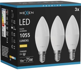 Mexen Nova 3x LED žárovka E14, C37, 10W, Teplá - 3000K, 1055 lm - L102-E14-1030-01x03