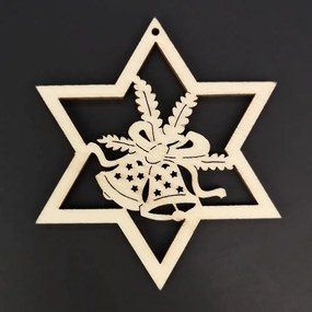 AMADEA Dřevěná ozdoba hvězda se zvonky 8 cm