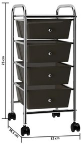 Mobilní úložný vozík se 4 zásuvkami černý plastový,  320398