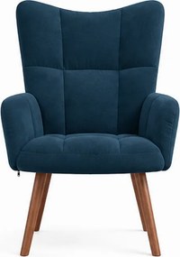 relaxační křeslo, odpočinkové, masivní kaučukovník/kov/samet, 97x62x70 cm, nohy tmavé/modrá, Dekorino KR20260097