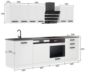 Kuchyňská linka Belini Premium Full Version 240 cm šedý lesk s pracovní deskou SUSAN
