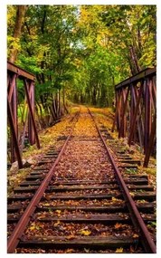 DIMEX | Vliesová fototapeta na zeď Železnice v lese MS-2-0055  | 150 x 250 cm | hnědá, zelená, žlutá