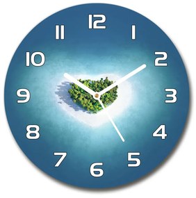 Wallmuralia Skleněné hodiny kulaté Ostrov tvar srdce fi 30 cm