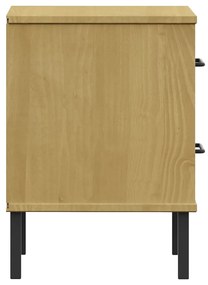 Noční stolek s kovovými nohami hnědý masivní borové dřevo OSLO - Default Title