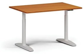 Výškově nastavitelný stůl OBOL, elektrický, 675-1325 mm, deska 1200x800 mm, bílá zaoblená podnož, třešeň