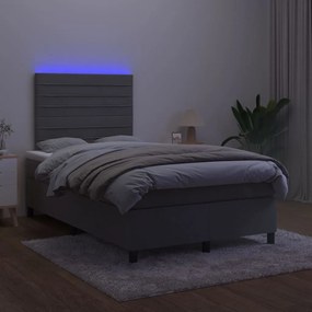 Box spring postel s matrací a LED tmavě šedá 120x200 cm samet 3136174