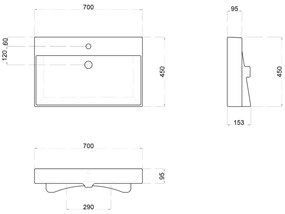 Sapho KARE 70 keramické umyvadlo nábytkové 70x46 cm, bílá, 17070