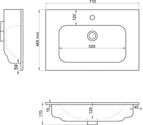 Sapho, PIEDRA nábytkové umyvadlo 71x46 cm, 43071
